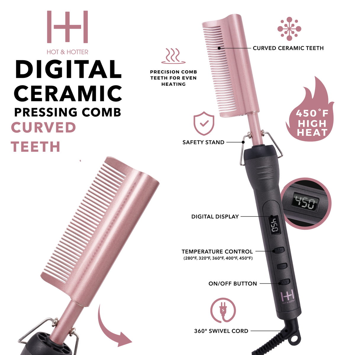 Hot & Hotter Digital Electrical Ceramic Pressing Comb Curved Teeth ...
