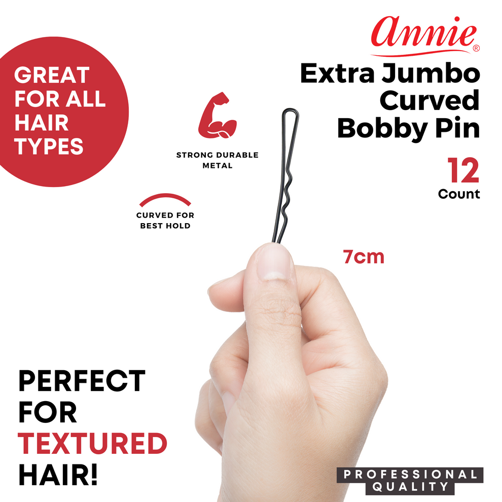Annie Extra Jumbo Curved Bob Pin 7cm, 12 Count Hair Pins, Black – Annie ...