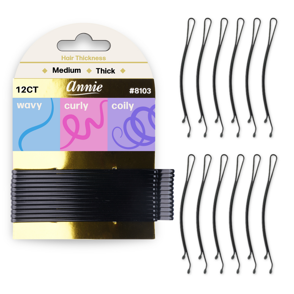 Annie Extra Jumbo Curved Hair Pin 9cm, 12 Count Fancy Styling Pin, Bla ...