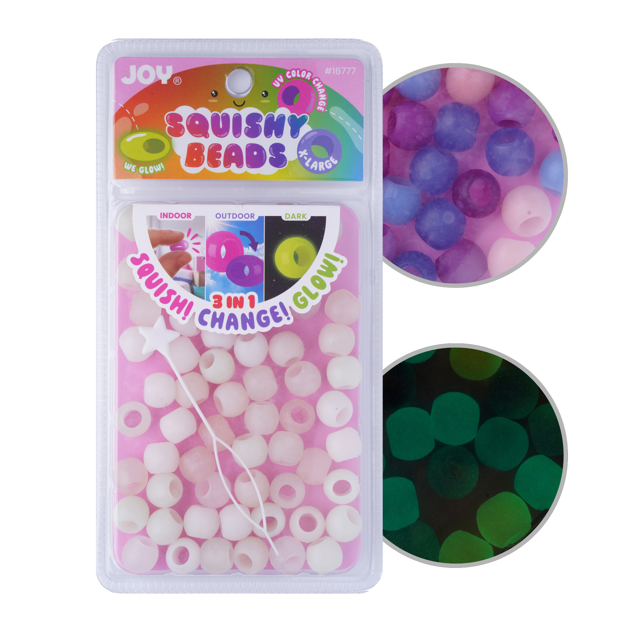 Joy XL Round Squishy Hair Beads | Large Pack UV Glow-in-Dark White Mix ...